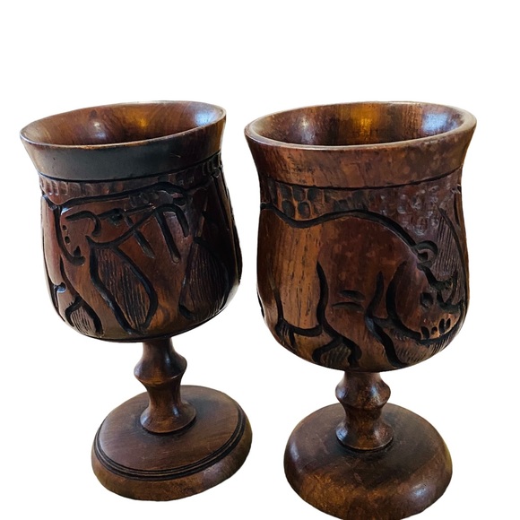 Dining | Vintage Hand Carved Ebony Wood Gobletselephant Artisan African ...